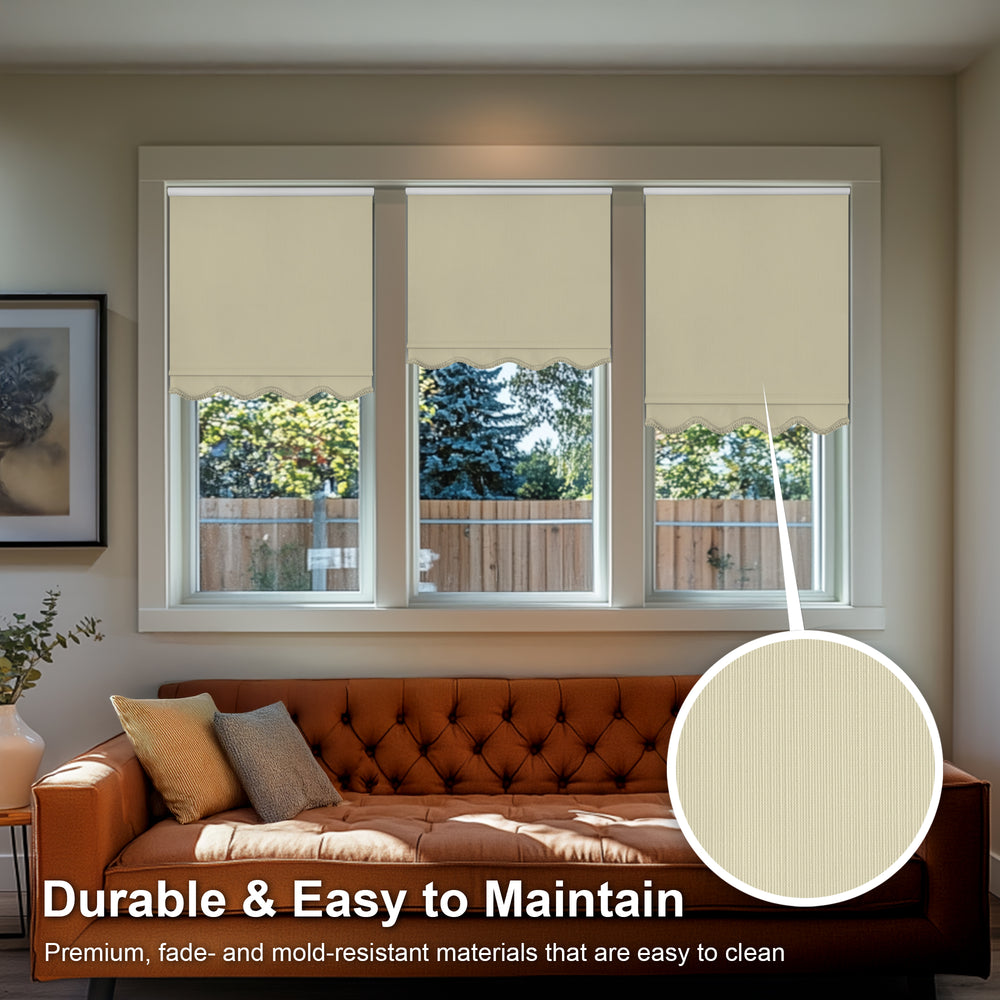 Custom Cordless Vinyl Roller Shades With Fringe – Chicology