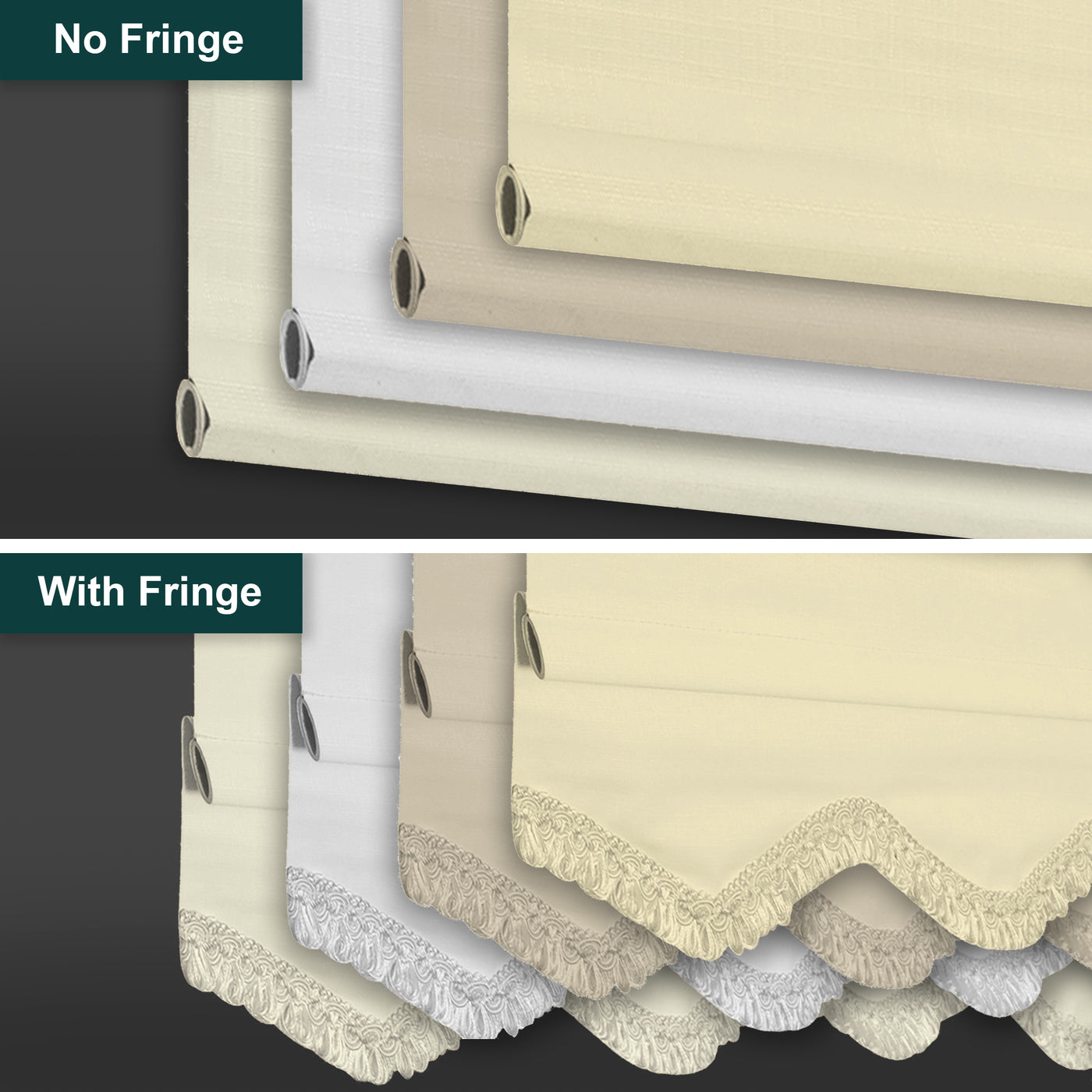 Custom Cordless Vinyl Roller Shades With Fringe – Chicology
