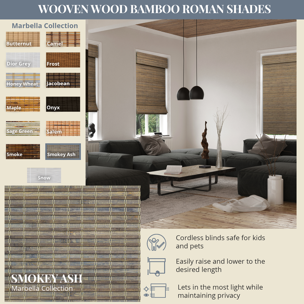 Custom Bamboo Shades – Blackout, Smokey Ash – Chicology