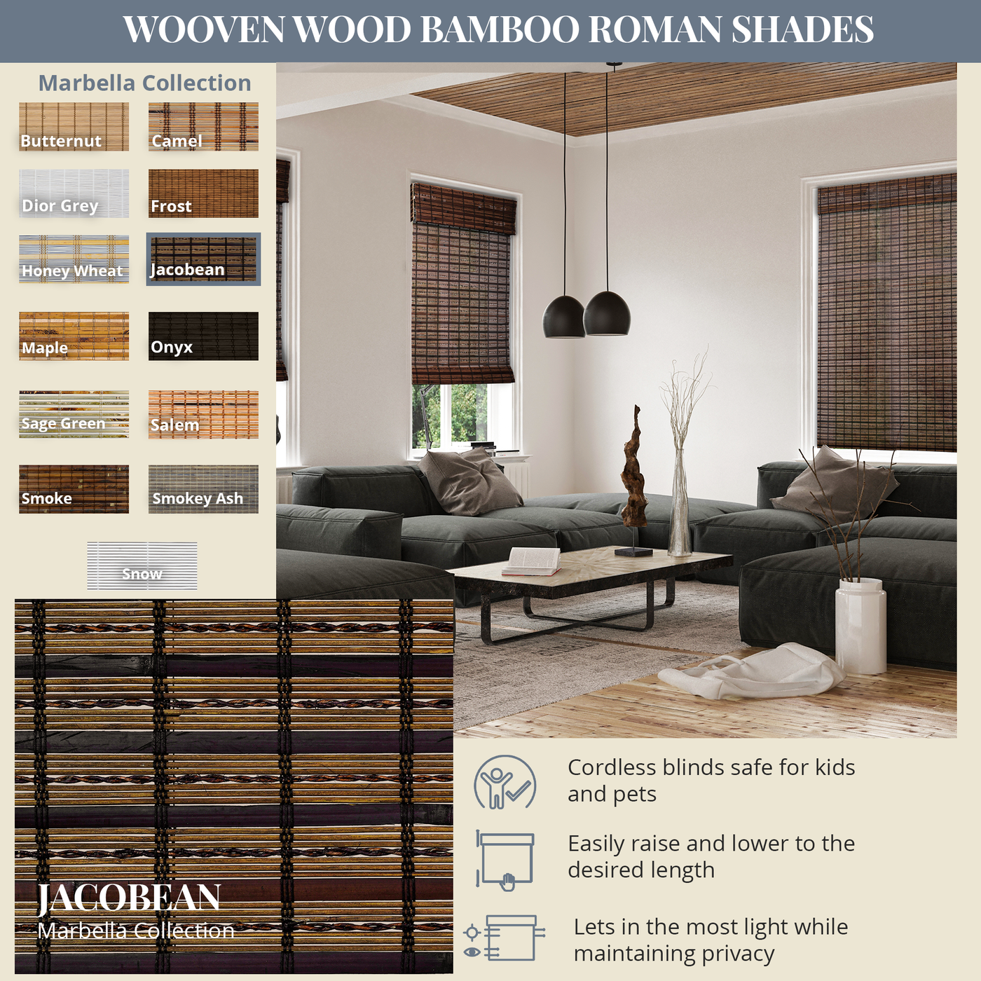 Custom Bamboo Shades – Light Filtering, Jacobean – Chicology
